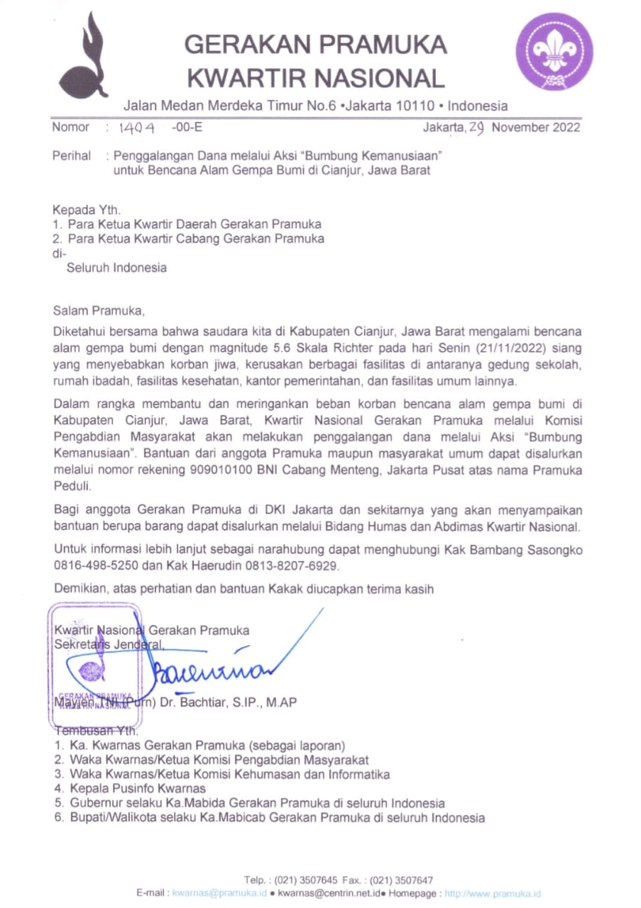 Kwartir Nasional Gerakan Pramuka Galang Bumbung Kemanusian Gempa Bumi ...